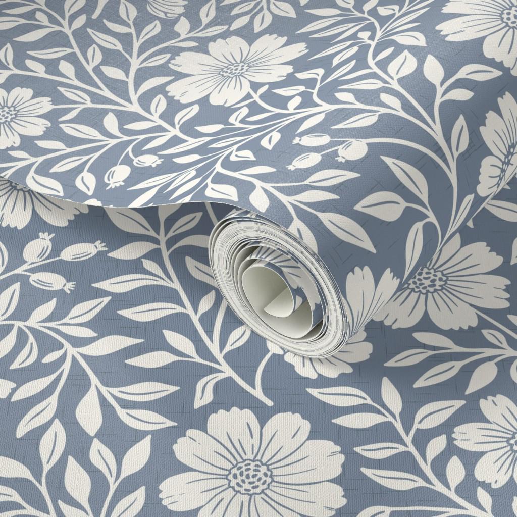 Blue Floral Wallpaper for Girl Nursery, Romantic Botanical Wallpaper ...