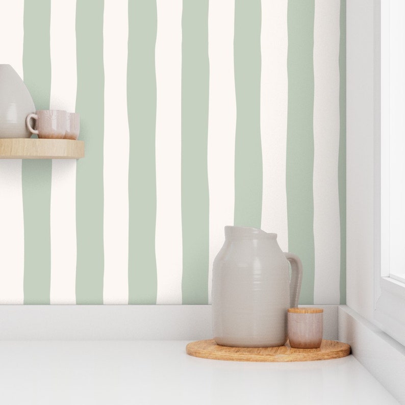 Removable Wallpaper Sage Green Stripes, Classic Stripe Wallpaper in ...