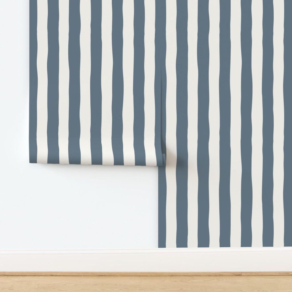 Hand-drawn Blue Stripe Wallpaper – Dusty Blue and White – Peel and ...
