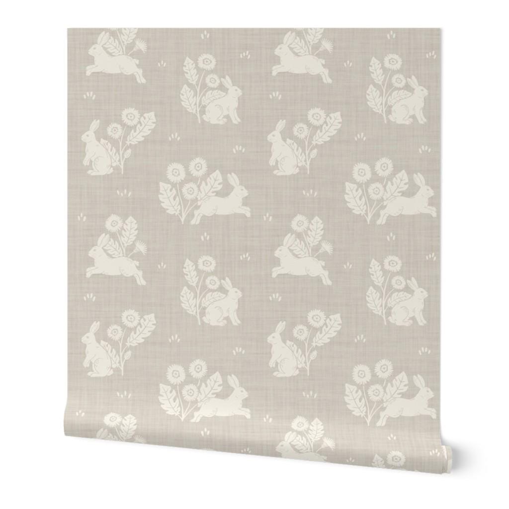 Beige Rabbit Wallpaper – Linen Texture Neutral Woodland Nursery Wall ...