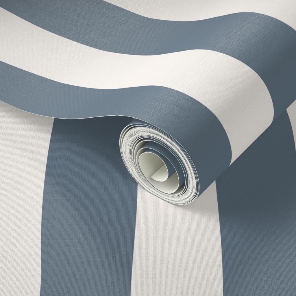 Hand-drawn Blue Stripe Wallpaper – Dusty Blue and White – Peel and ...