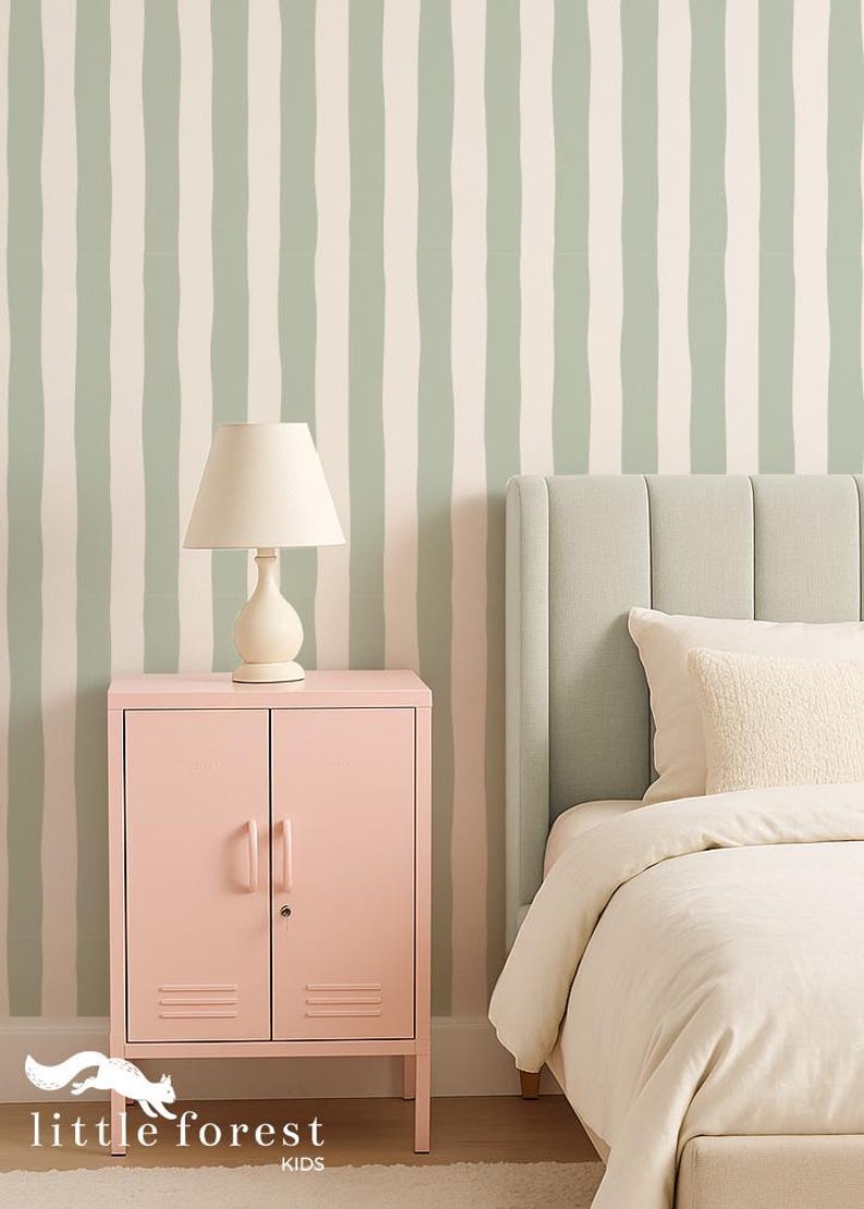 Removable Wallpaper Sage Green Stripes, Classic Stripe Wallpaper in ...