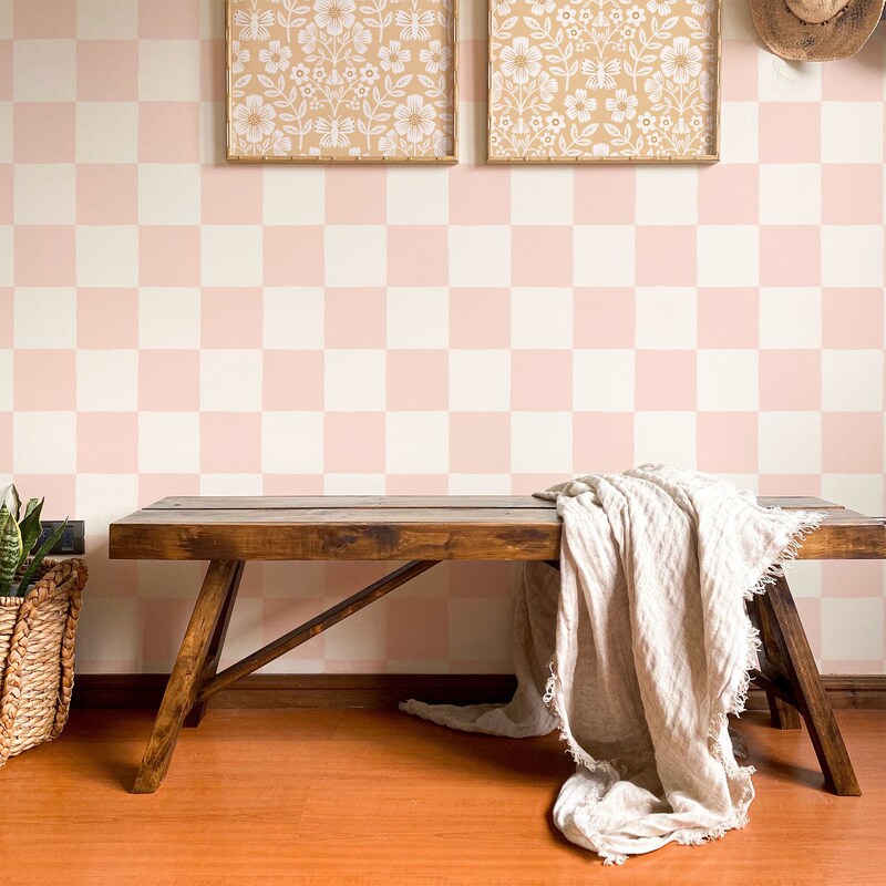 Pink Checkered Wallpaper - Etsy