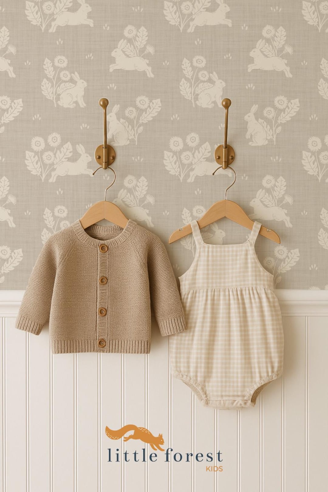 Beige Rabbit Wallpaper – Linen Texture Neutral Woodland Nursery Wall ...