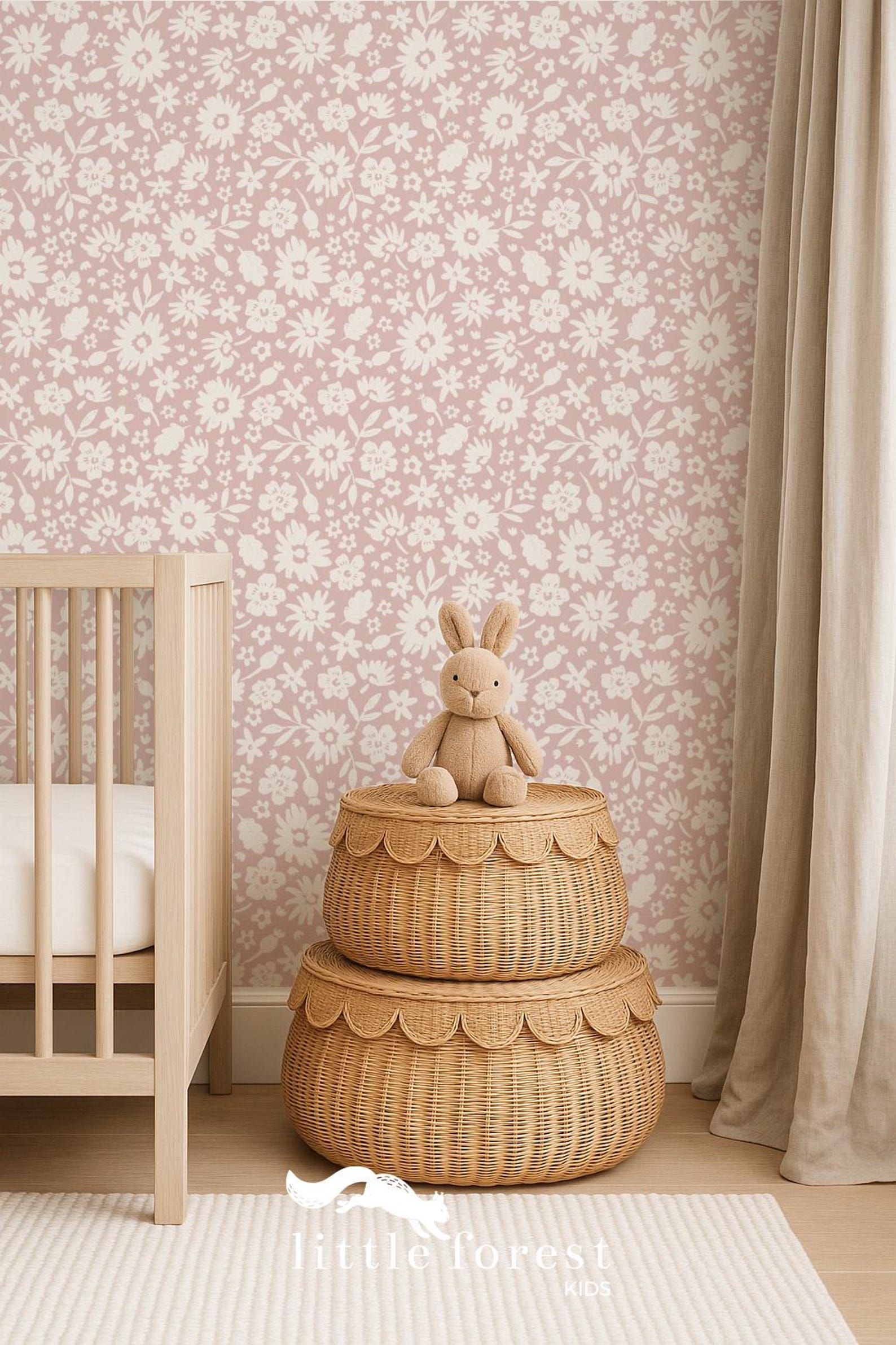 Pink Floral Wallpaper – Soft Textured Flower Design for Baby Girl ...