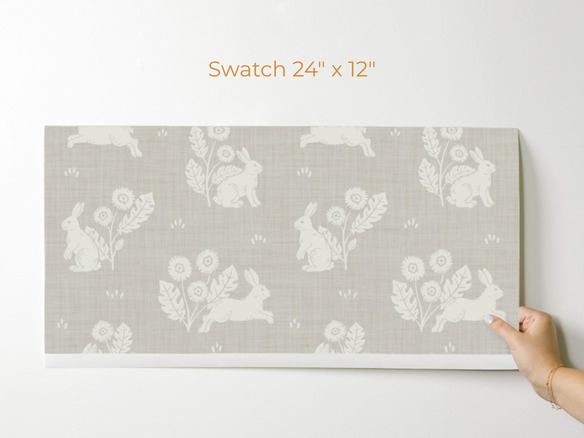 Beige Rabbit Wallpaper – Linen Texture Neutral Woodland Nursery Wall ...