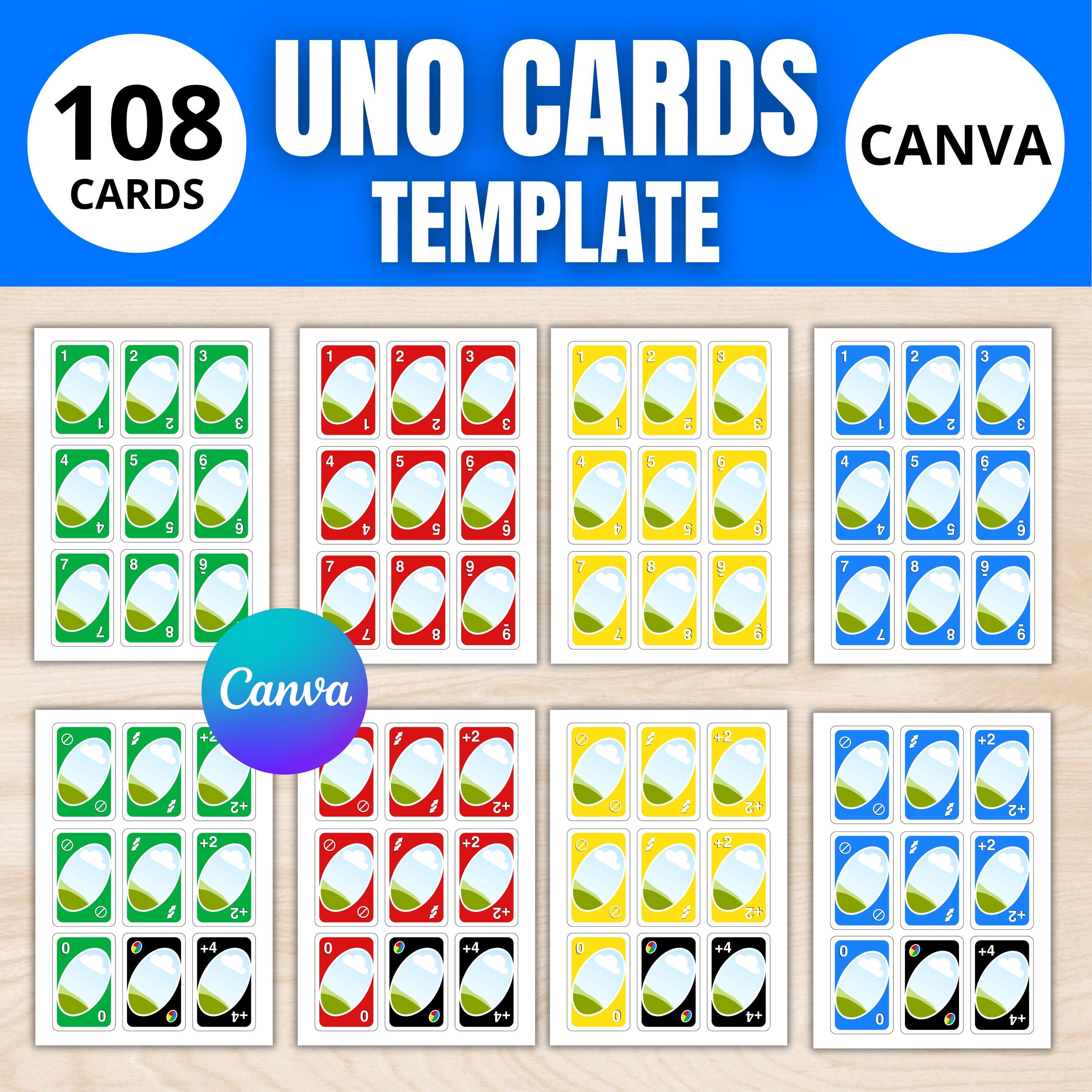 Uno Card Game Template | 108 Cards, Canva Editable| A4,US Letter ...