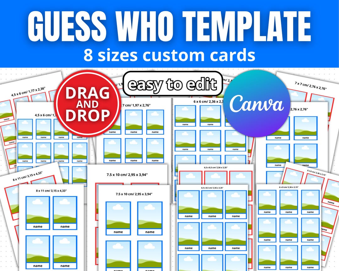 Guess Who Game Card Templates | Editable Character Cards (canva Files ...