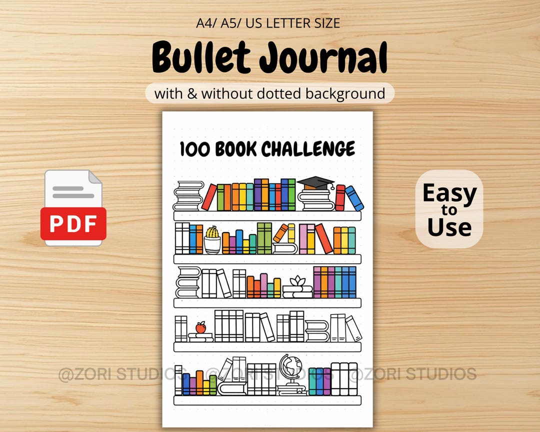 100 Books Challenge Printable, Bookshelf Reading Tracker (A4/A5/US ...