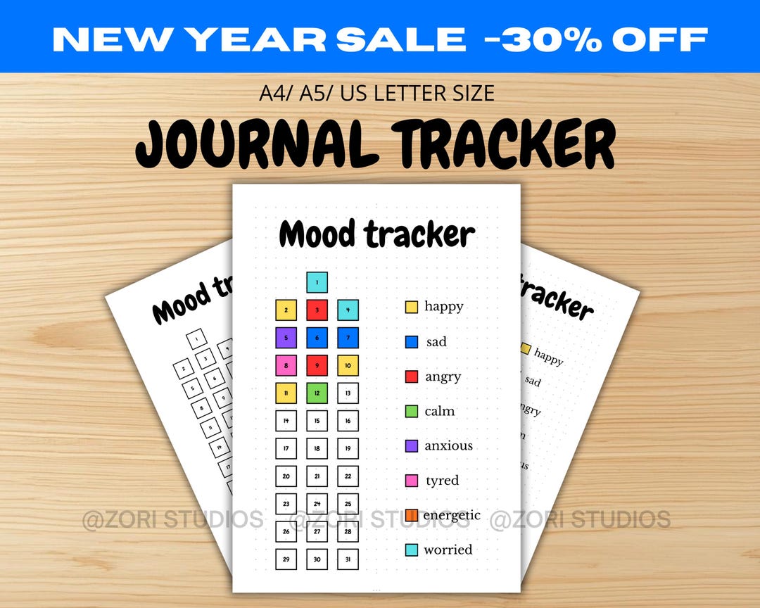 Mood Tracker Printable for Bullet Journal, 31 Days Coloring Mood Chart ...