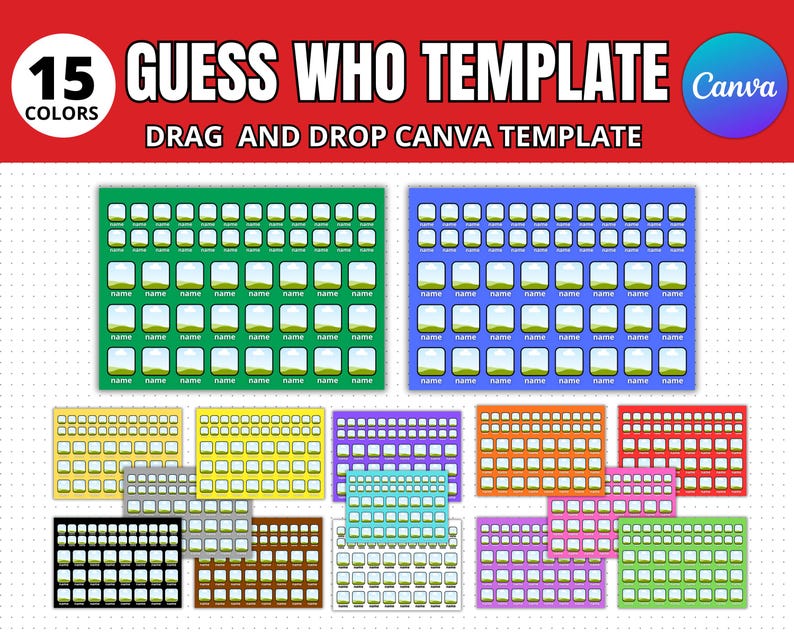 Editable Guess Who Game Template | Custom Canva Board (digital Download ...