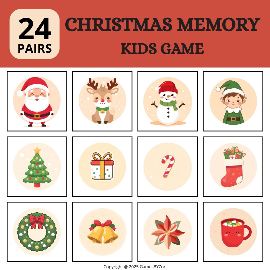 Christmas Memory Game Printable, Kids Matching Activity (instant ...