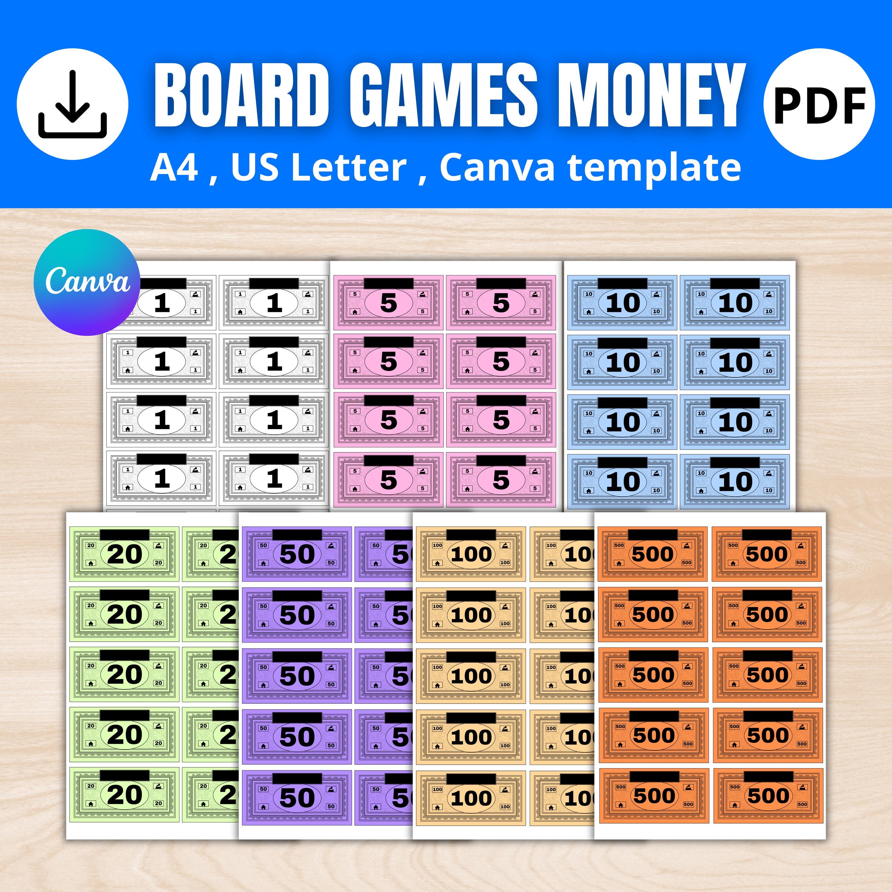 Printable Play Money | Board Game DIY, Editable Canva Template (PDF A4 ...