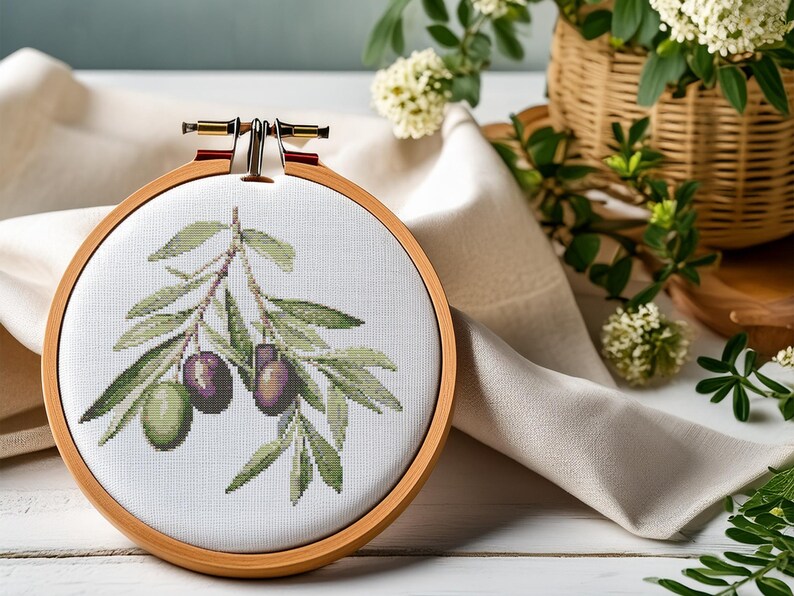 Olive Branch Cross Stitch Digital Download Template | Botanical Olive ...