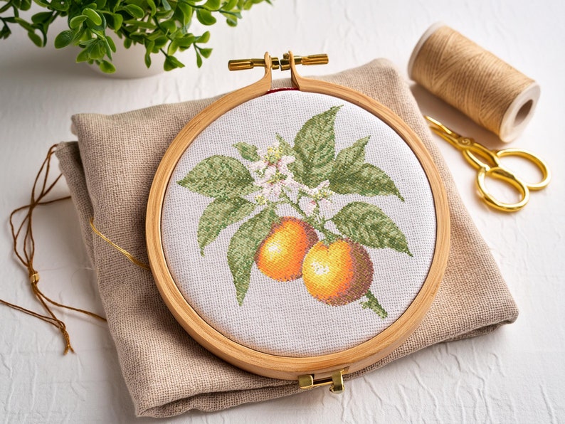 Orange Cross Stitch Template Download | Floral and Citrus Embroidery ...