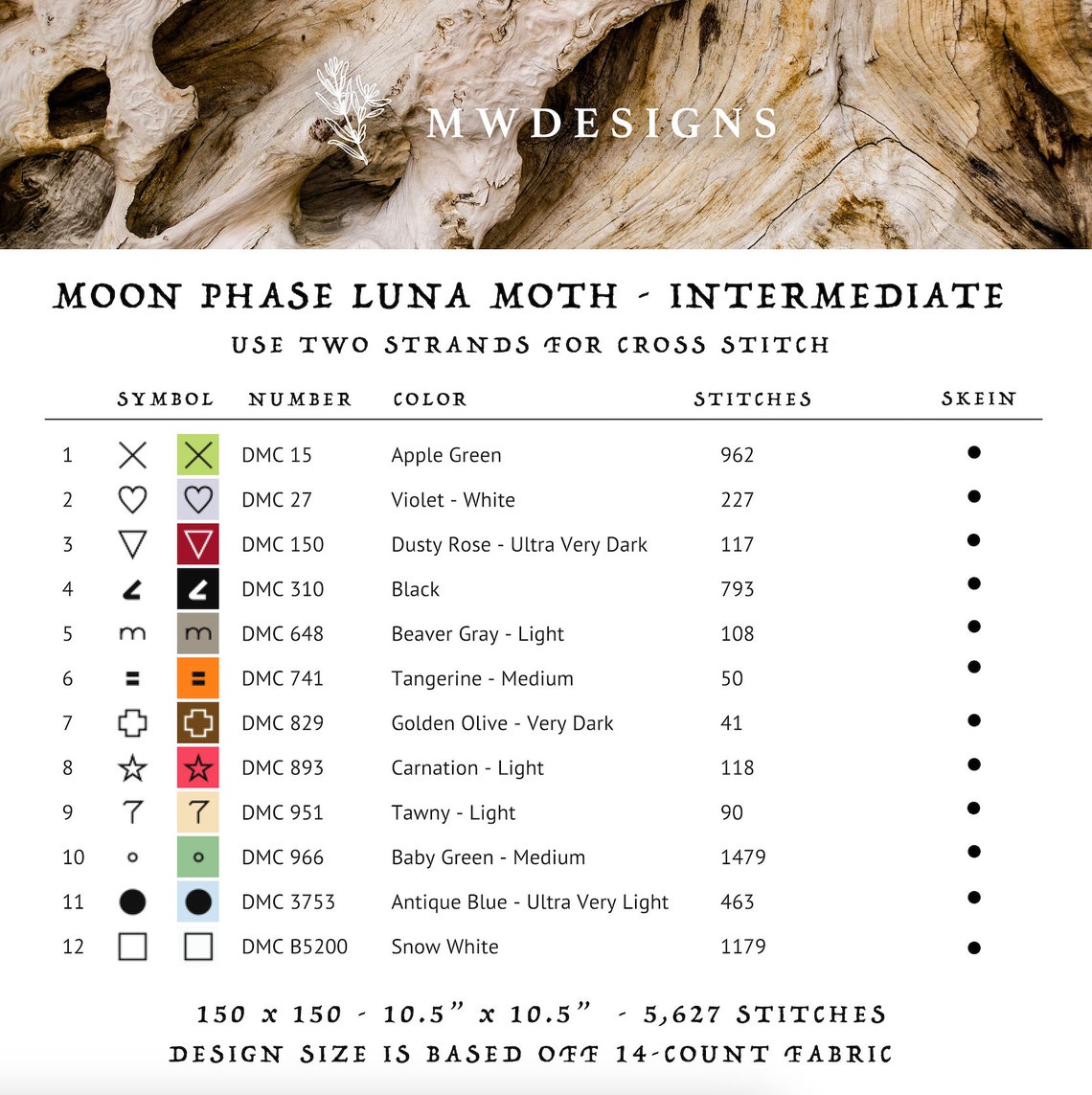 Luna Moth Moon Phase Cross Stitch Template | Stitch Kit Wall Art ...