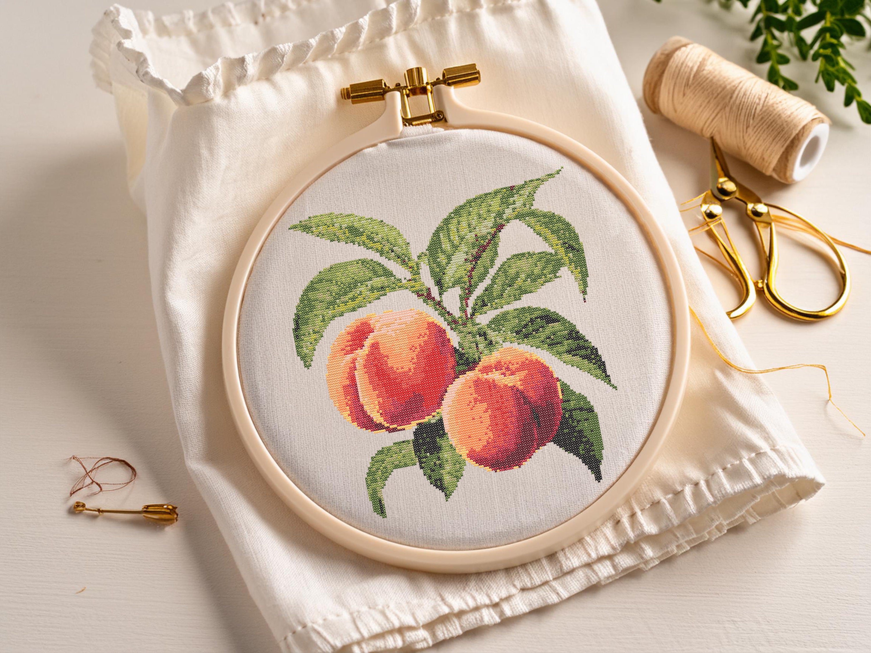 Peaches Cross Stitch Template Download | Botanical Peach Wall Decor ...