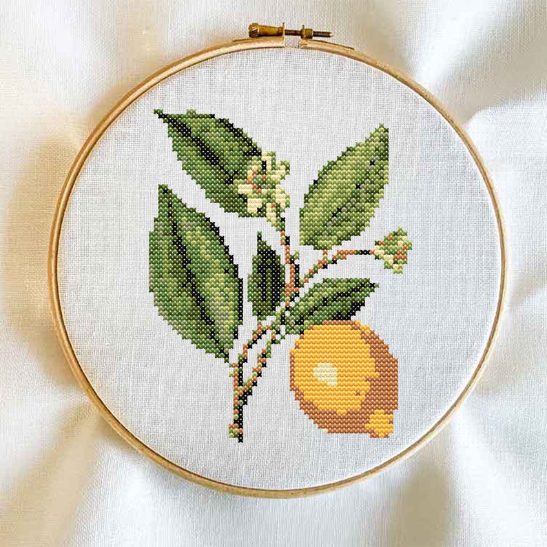 Lemon Cross Stitch Template | Botanical Stitch Kit Wall Art Digital ...