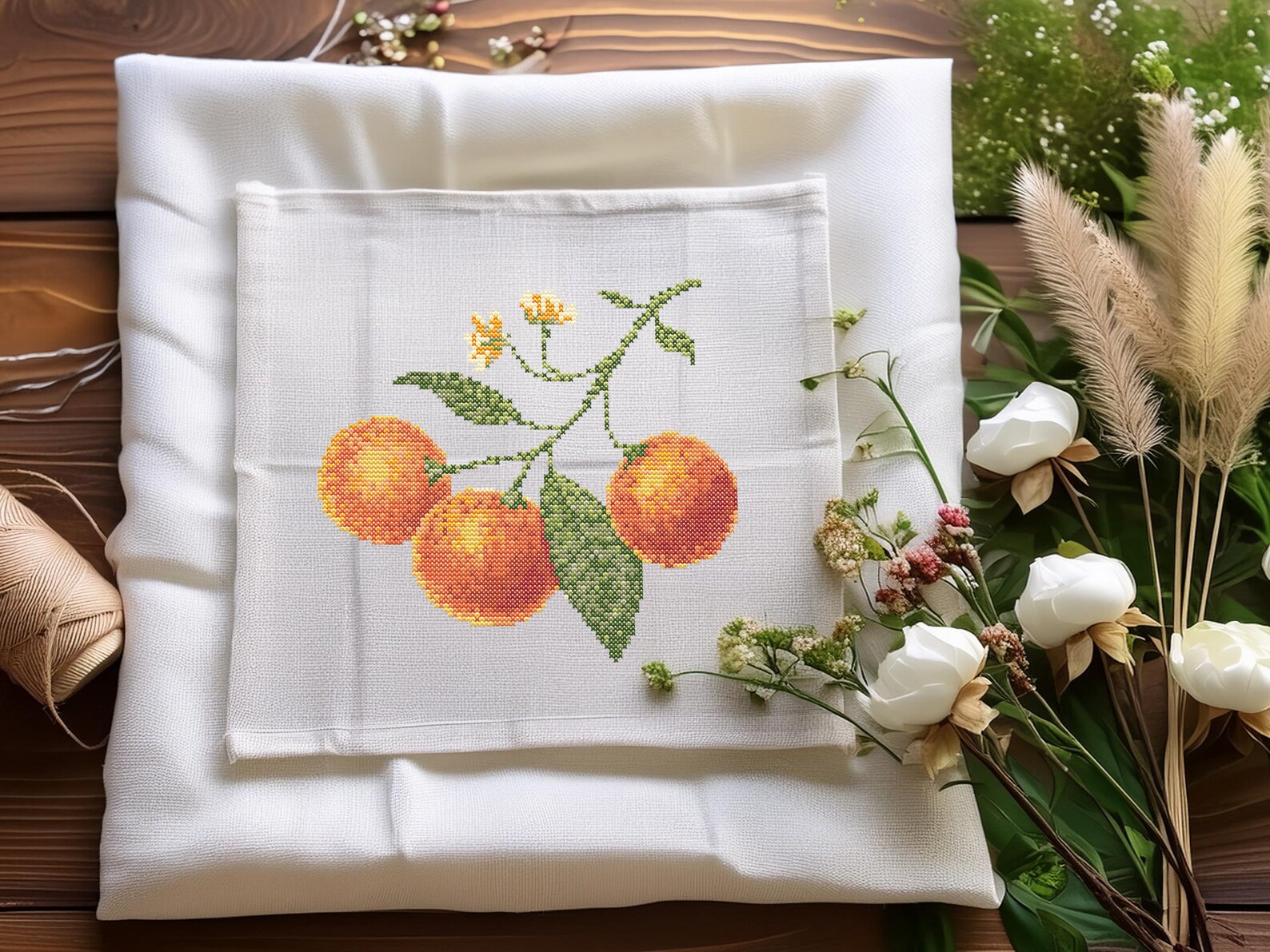 Botanical Clementine Cross Stitch Template | Stitch Kit Wall Art ...