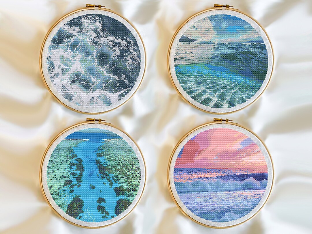 Ocean Waves Cross Stitch Template Bundle | Set of 4 Tropical Water ...