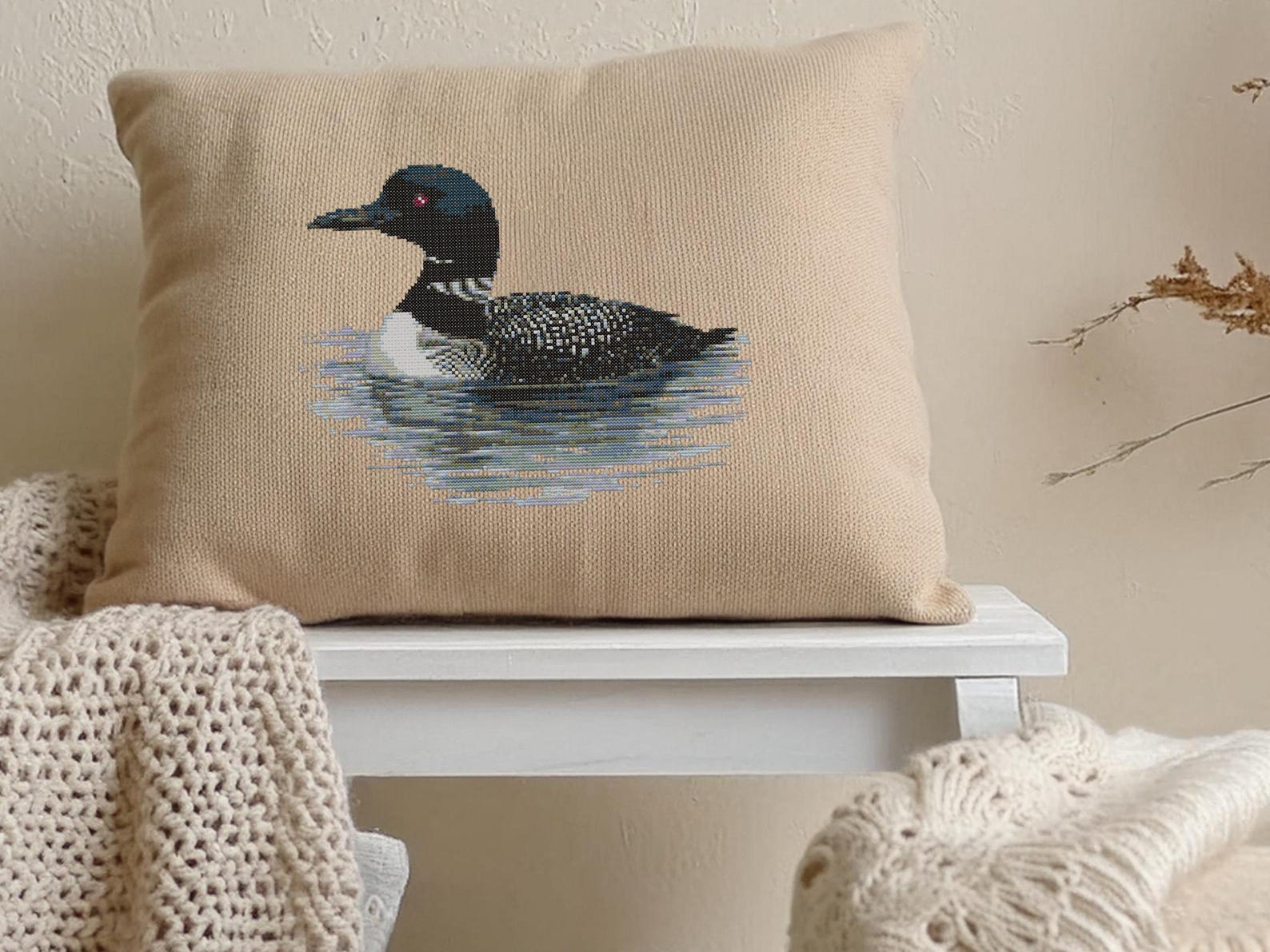 Loon Cross Stitch Template | Duck Embroidery | Bird on the Water Stitch ...