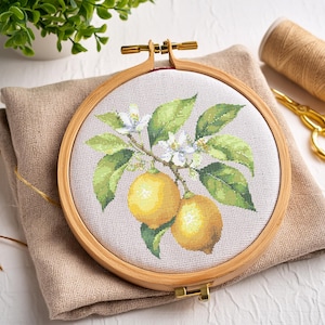 Lemon Branch Cross Stitch Pattern | Citrus Botanical (digital Download ...