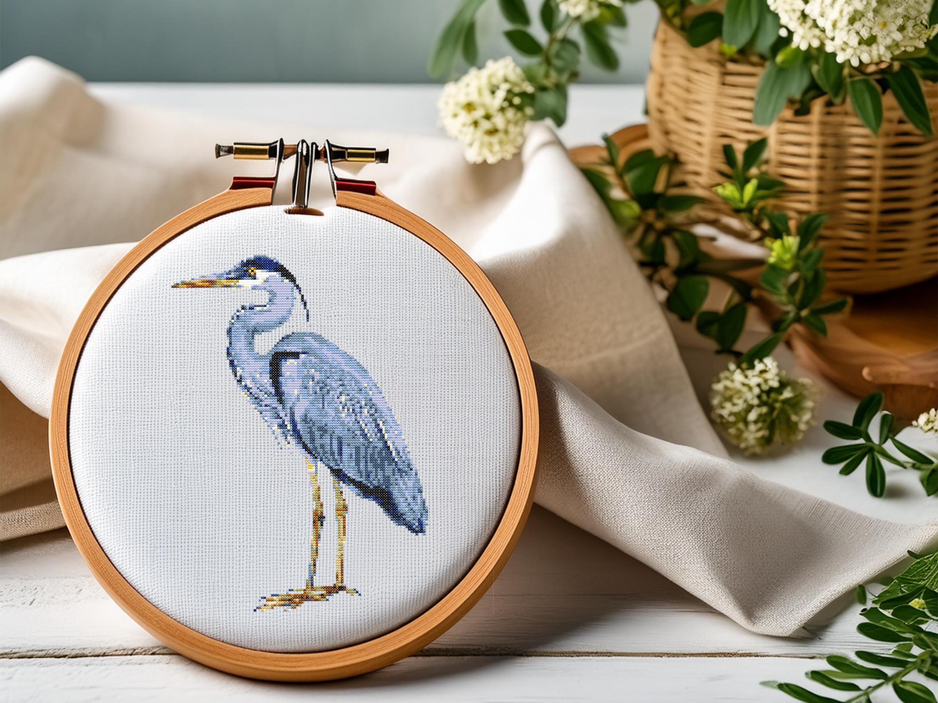 Blue Heron Cross Stitch Template | Blue Herron Embroidery Pattern ...