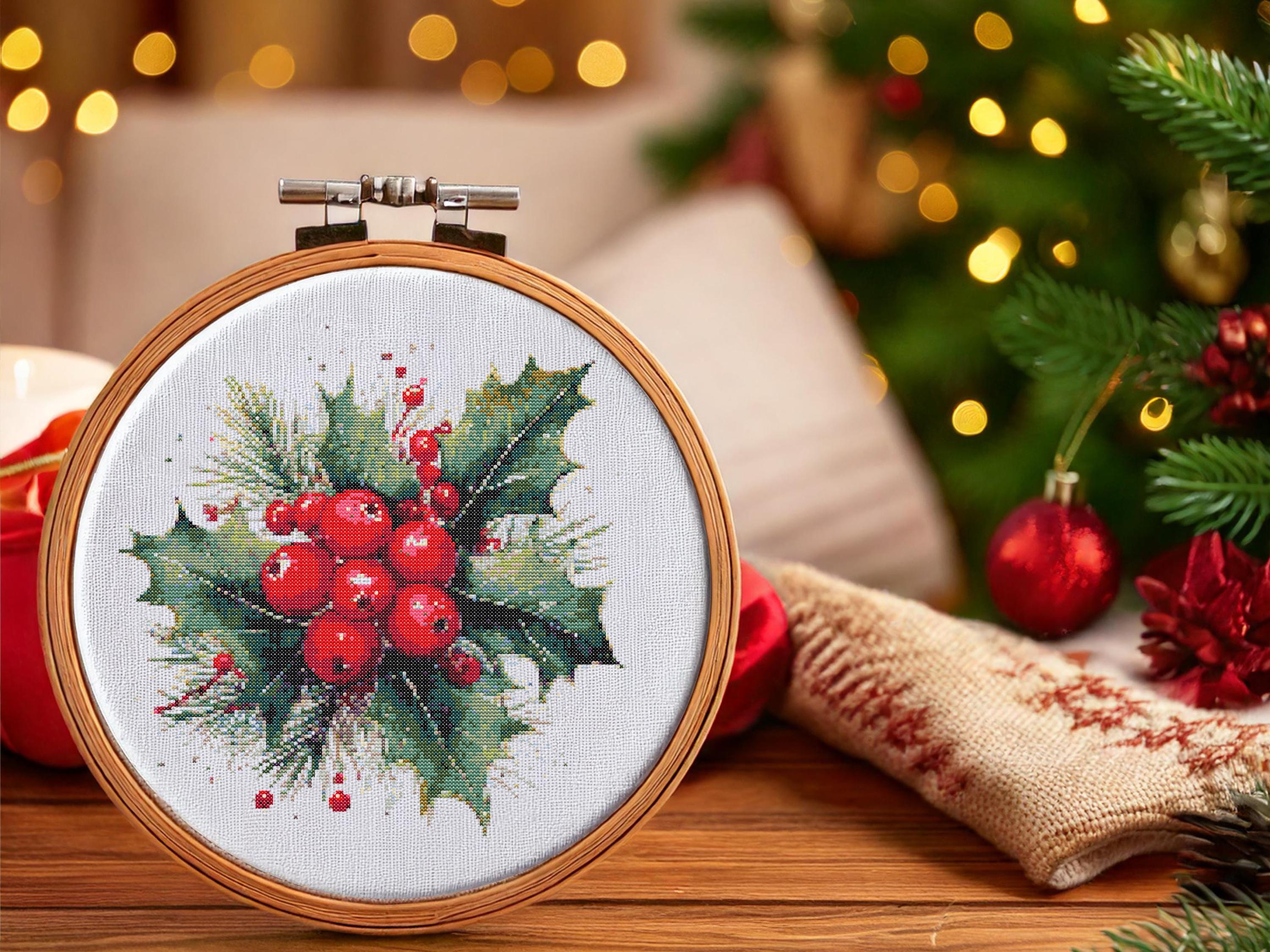 Holly Cross Stitch Template Download | Christmas Embroidery Pattern ...