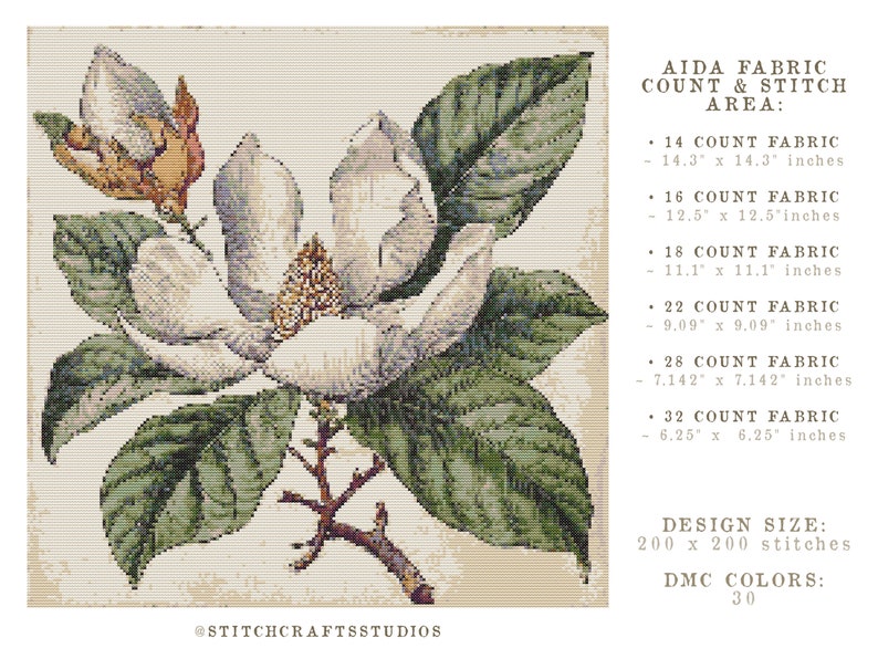 Magnolia Flower Cross Stitch Embroidery Pattern Download | Flower ...