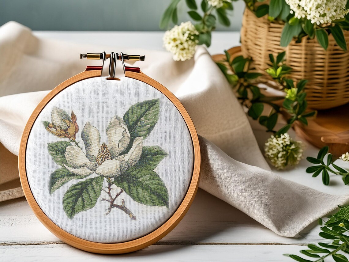 Magnolia Flower Cross Stitch Embroidery Pattern Download | Flower ...