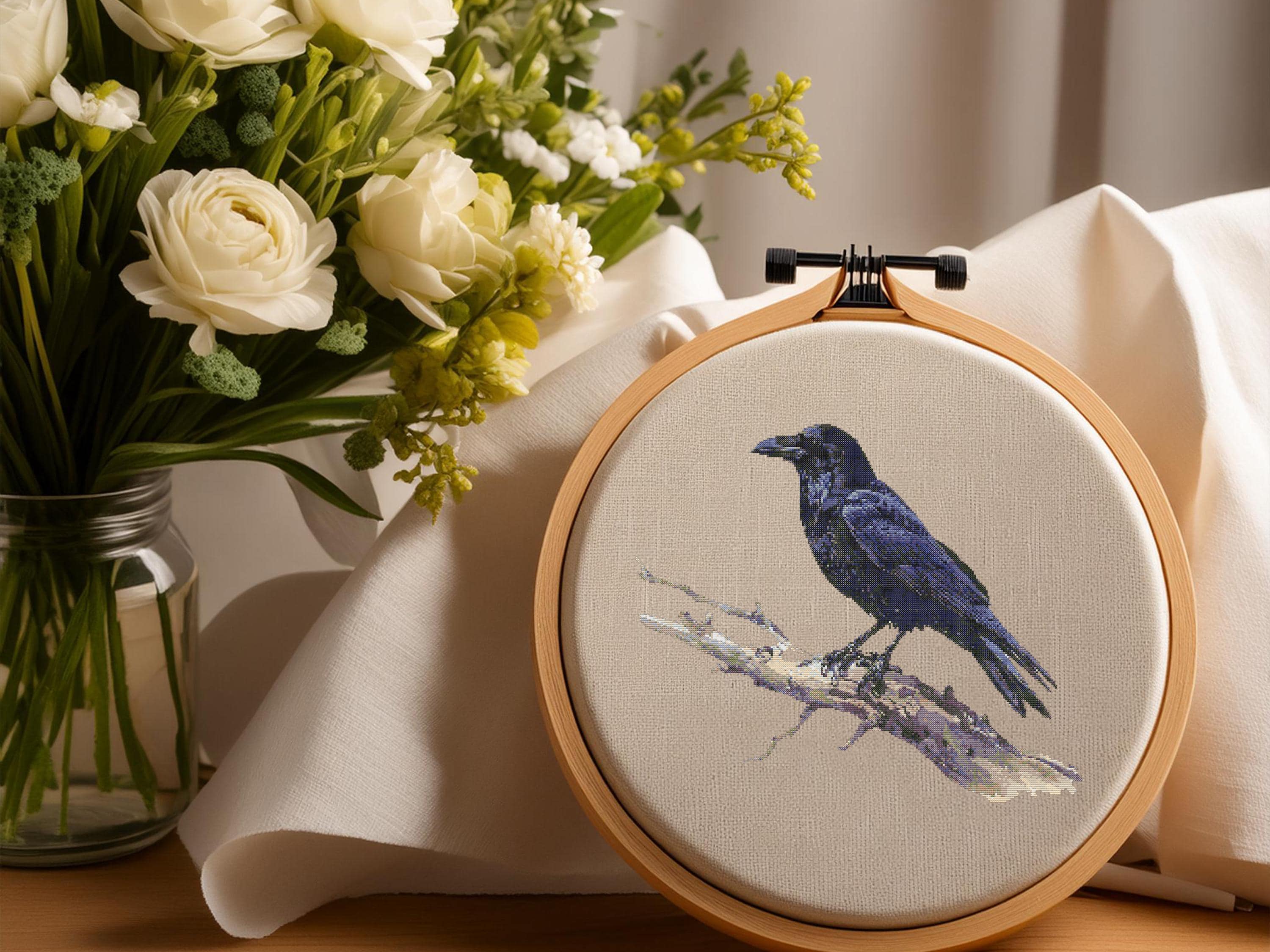 Raven Cross Stitch Pattern | Crow Embroidery (DIY Download) - Etsy