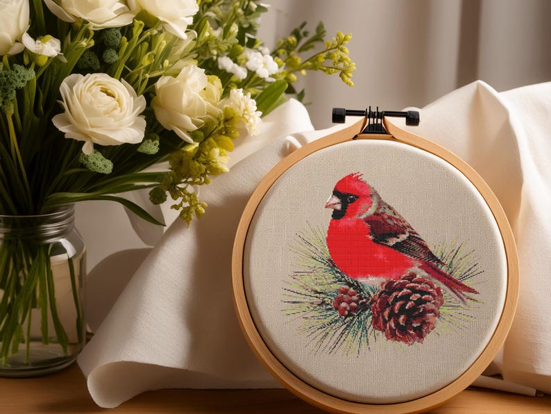 Cardinal Cross Stitch Template Download | Cardinal Christmas Embroidery ...