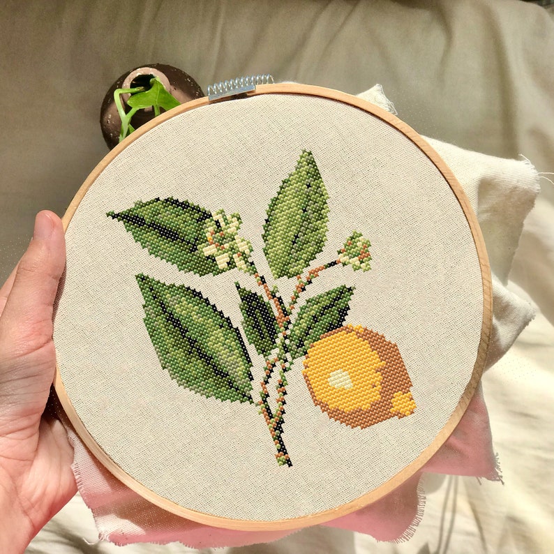Lemon Cross Stitch Template | Botanical Stitch Kit Wall Art Digital ...
