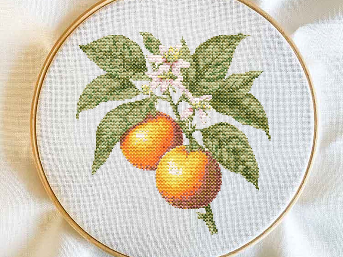 Orange Cross Stitch Template Download | Floral and Citrus Embroidery ...