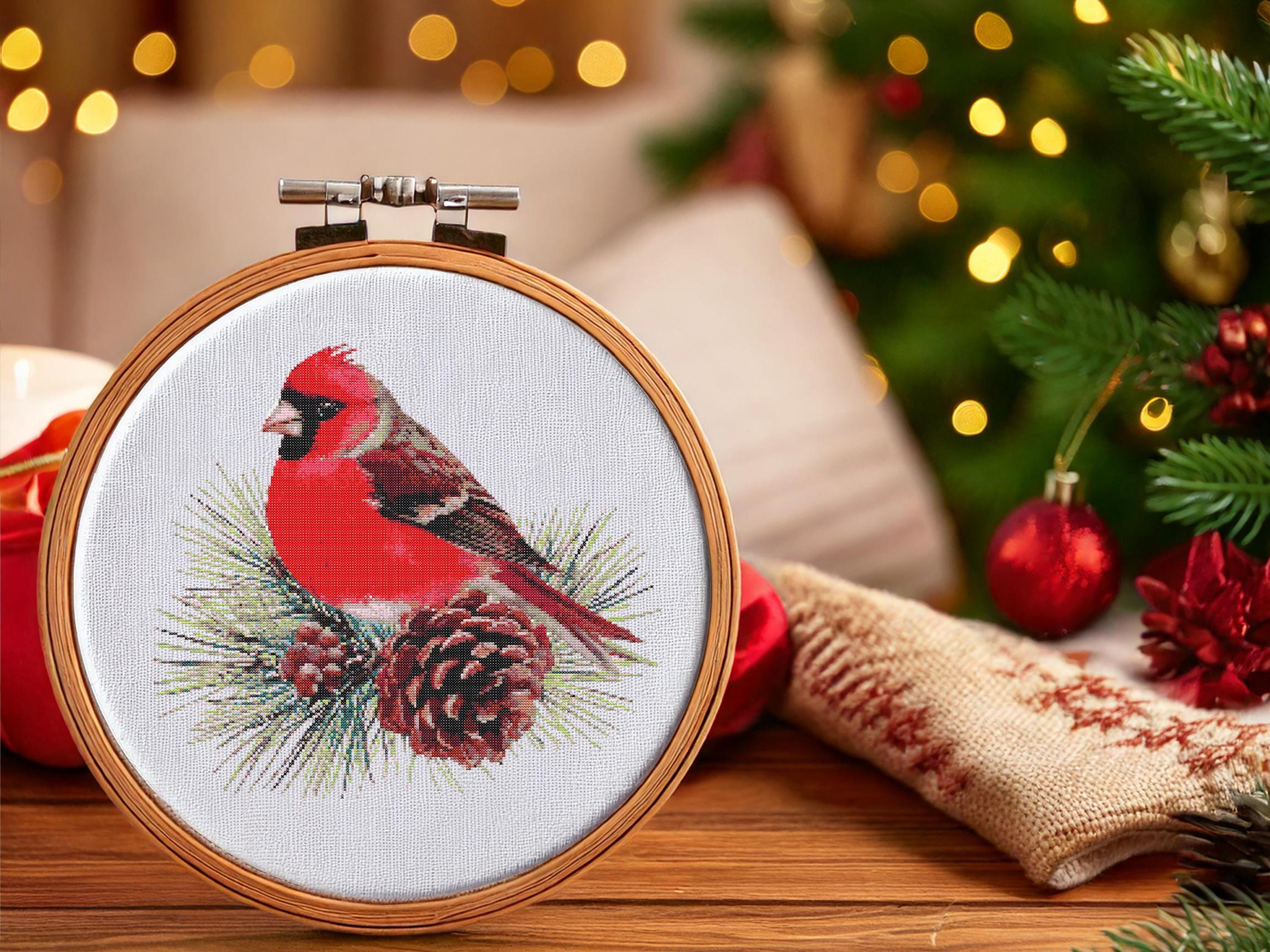 Cardinal Cross Stitch Template Download | Cardinal Christmas Embroidery ...