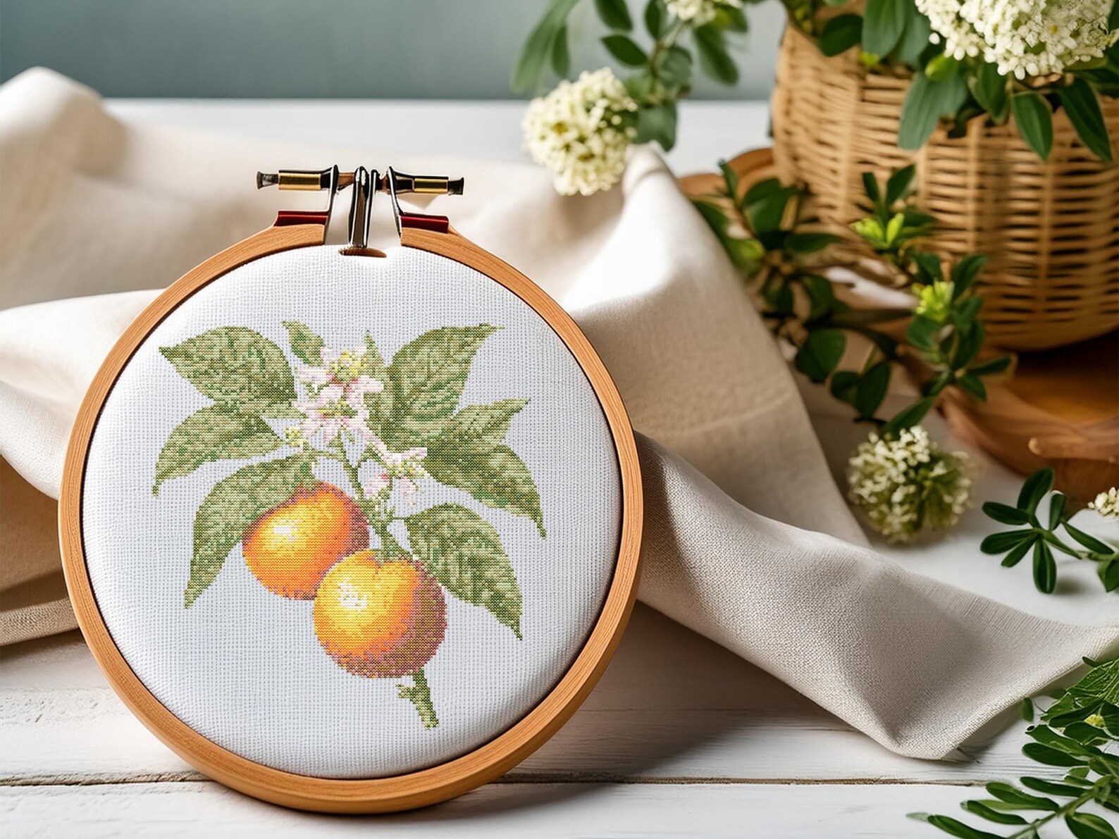 Orange Cross Stitch Template Download | Floral and Citrus Embroidery ...