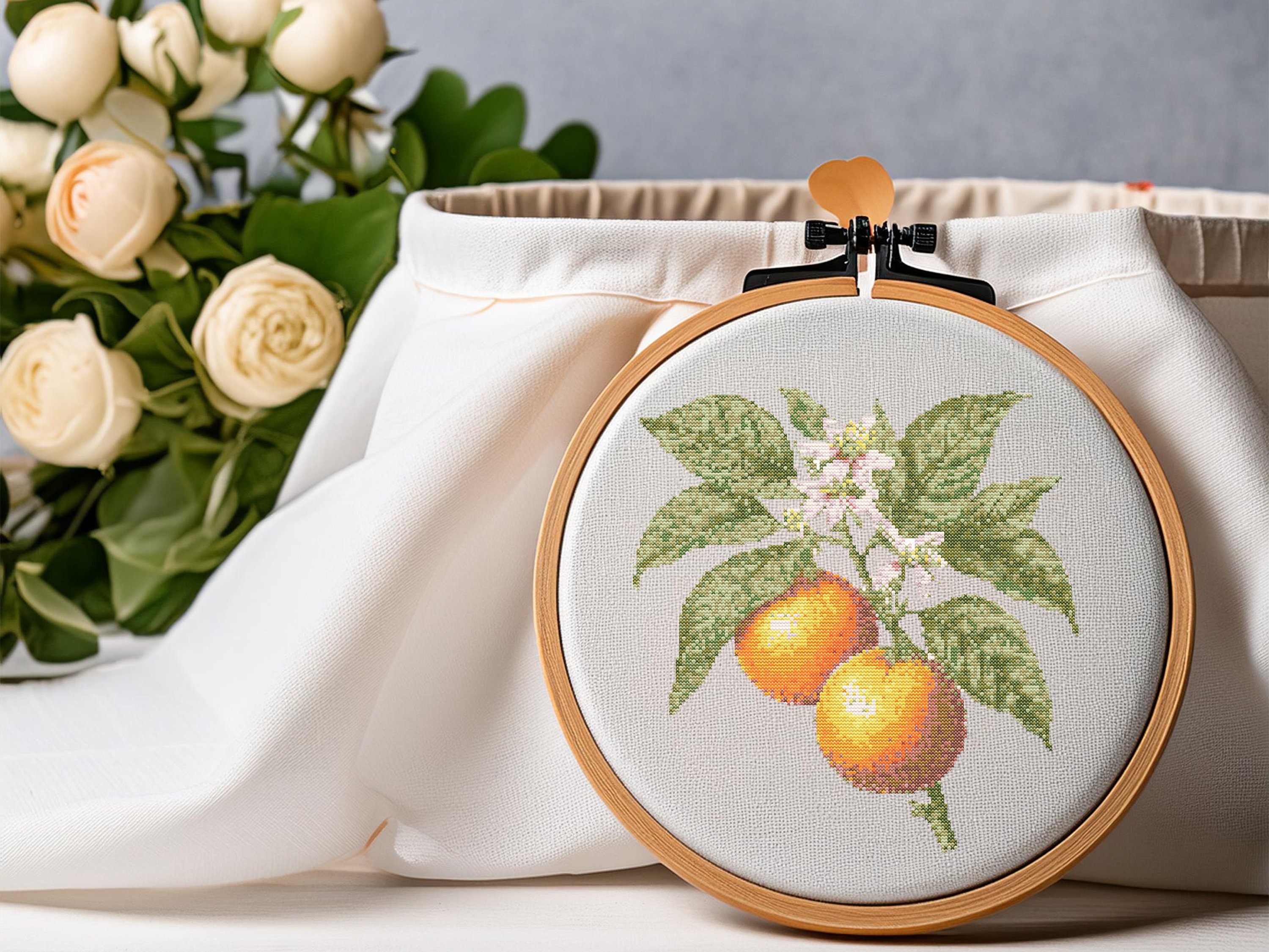 Orange Cross Stitch Template Download | Floral and Citrus Embroidery ...