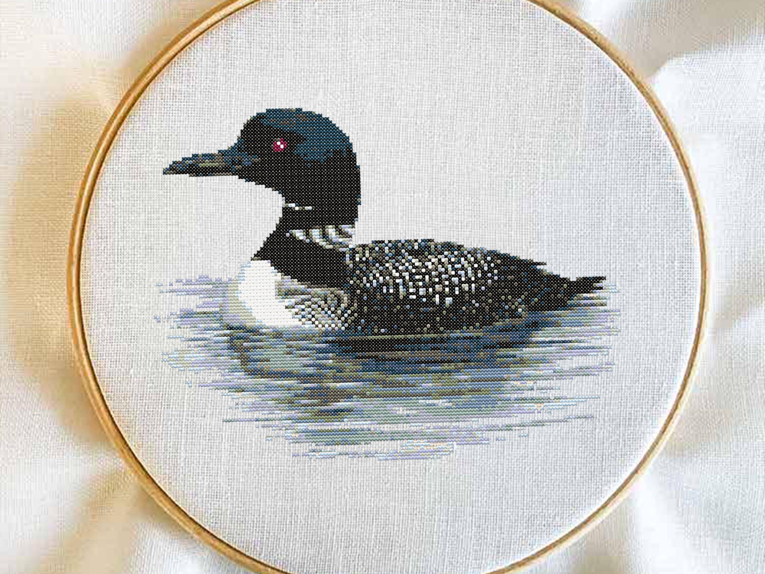 Loon Cross Stitch Template | Duck Embroidery | Bird on the Water Stitch ...