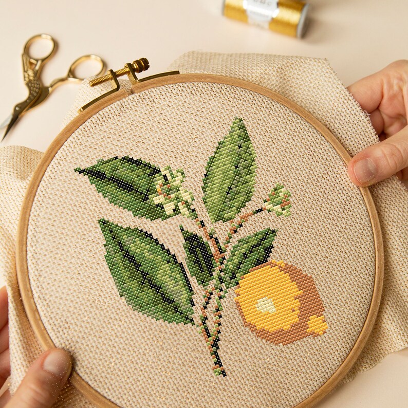Lemon Cross Stitch Template | Botanical Stitch Kit Wall Art Digital ...