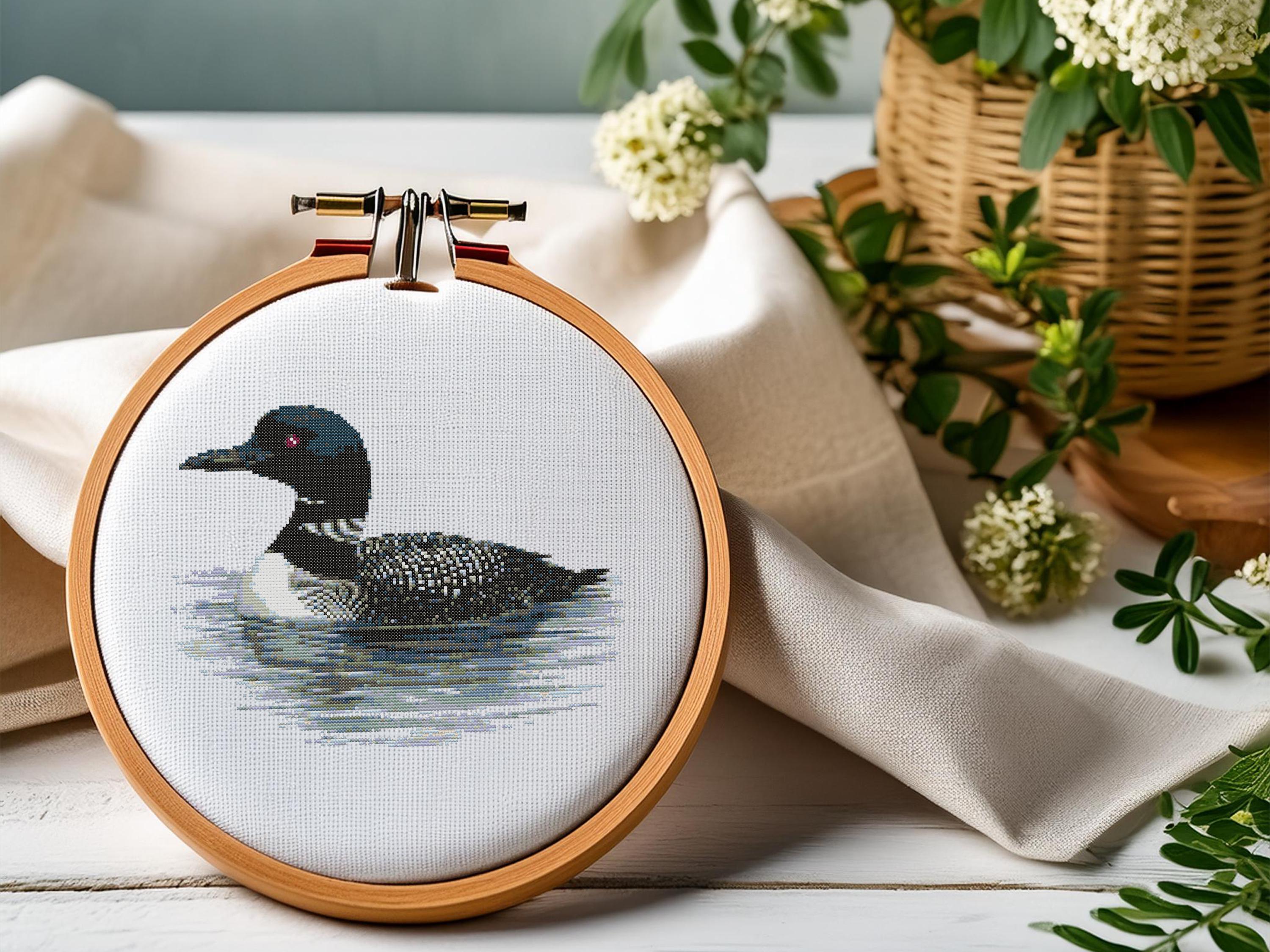 Loon Cross Stitch Template | Duck Embroidery | Bird on the Water Stitch ...