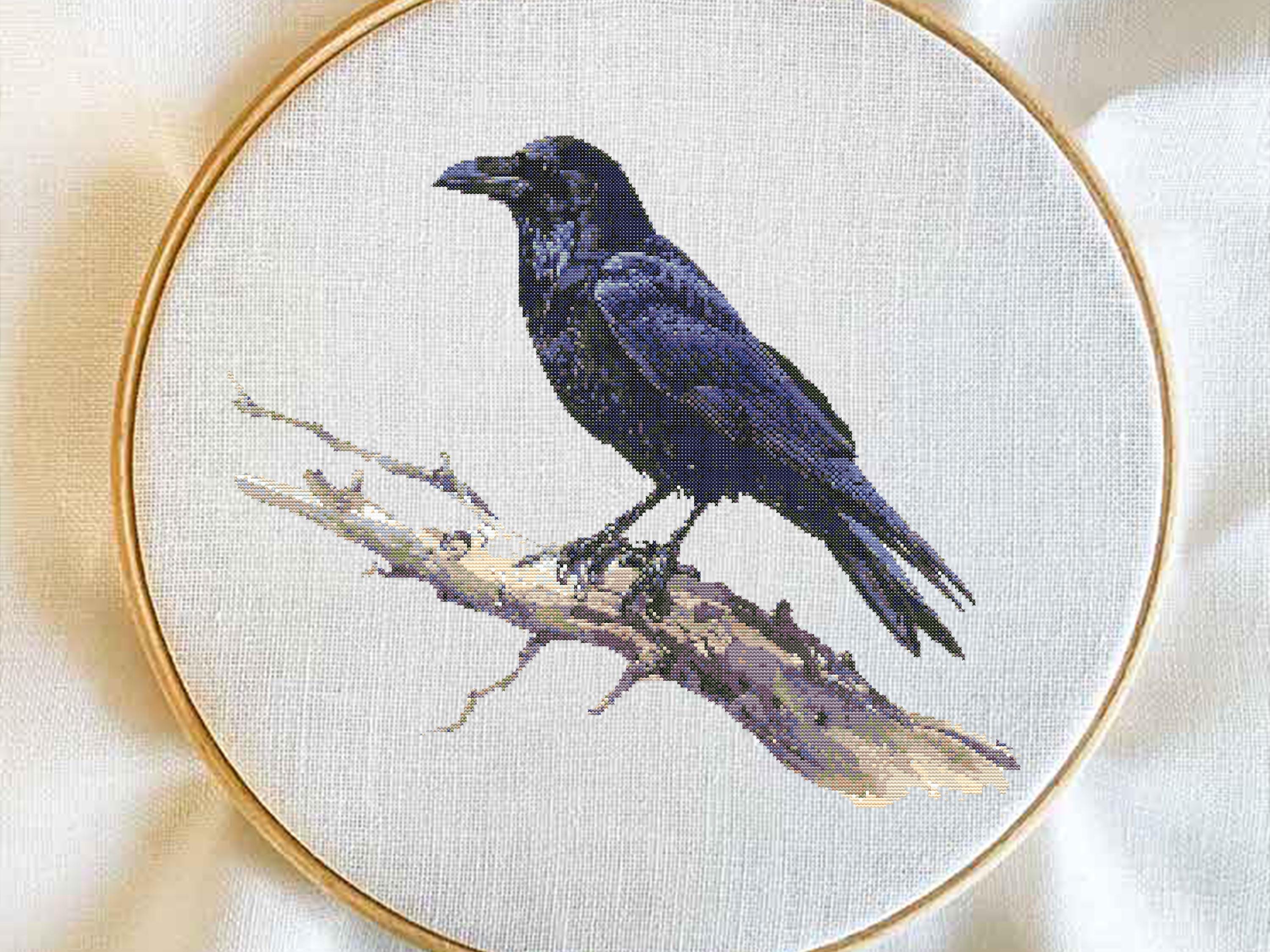 Raven Cross Stitch Pattern | Crow Embroidery (DIY Download) - Etsy