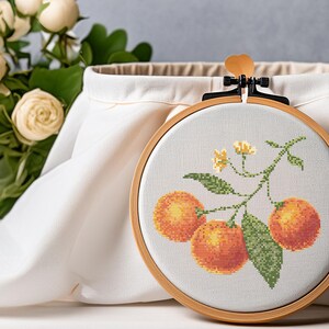 Botanical Clementine Cross Stitch Template | Stitch Kit Wall Art ...