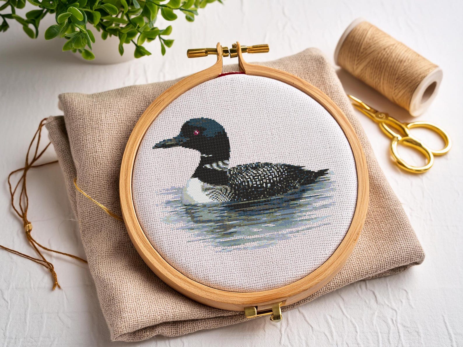 Loon Cross Stitch Template | Duck Embroidery | Bird on the Water Stitch ...