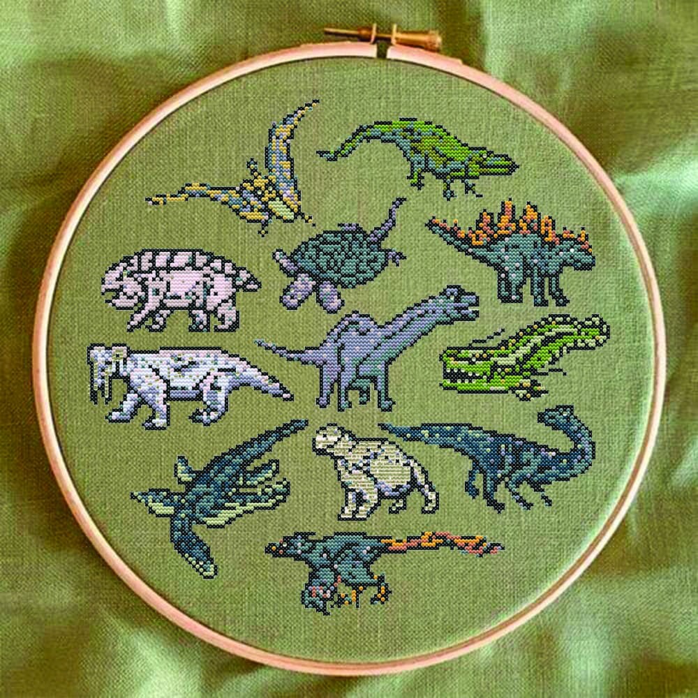 Dinosaurs Cross Stitch Template | Digital Wall Art Kit | Prehistoric ...