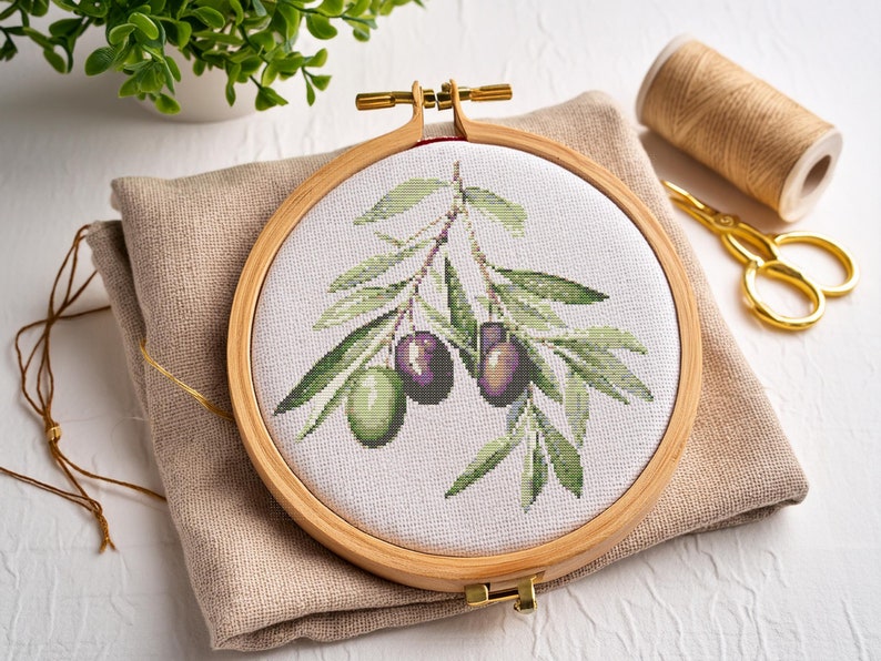 Olive Branch Cross Stitch Digital Download Template | Botanical Olive ...