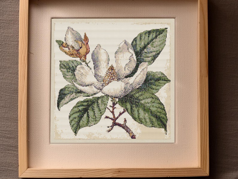 Magnolia Flower Cross Stitch Embroidery Pattern Download | Flower ...