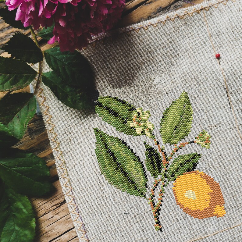 Lemon Cross Stitch Template | Botanical Stitch Kit Wall Art Digital ...