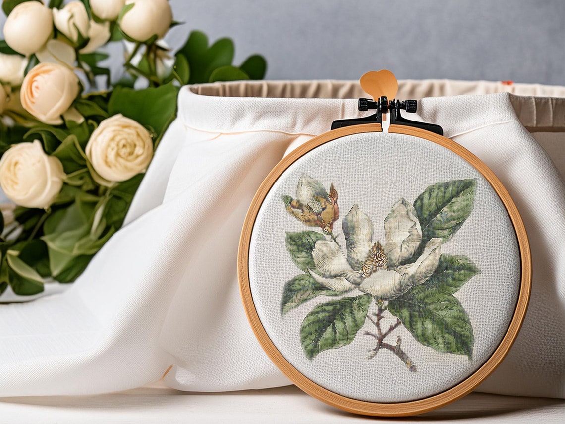 Magnolia Flower Cross Stitch Embroidery Pattern Download | Flower ...