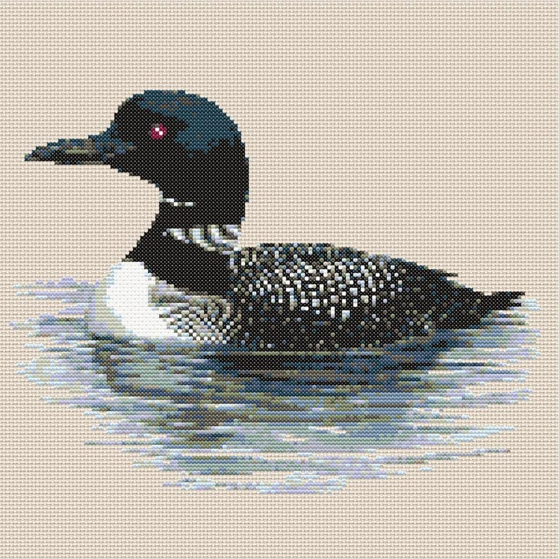 Loon Cross Stitch Template | Duck Embroidery | Bird on the Water Stitch ...