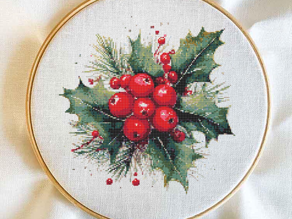Holly Cross Stitch Template Download | Christmas Embroidery Pattern ...